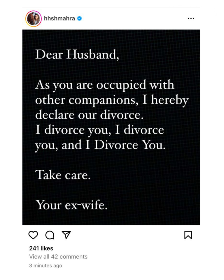 Sheikha Mahra Breaks Her Silence After Divorce Announcement