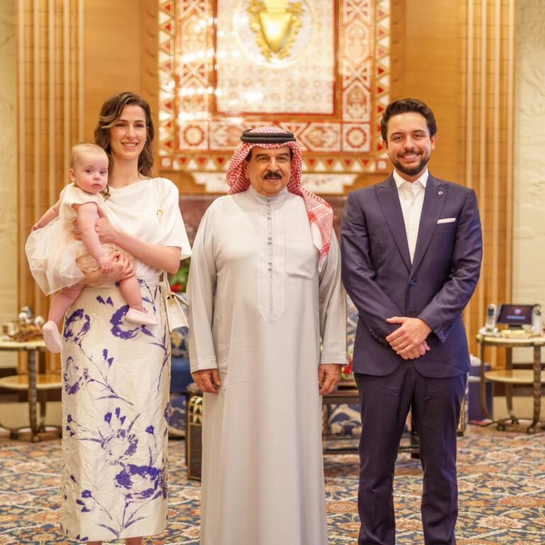 Princess Rajwa Steps Out In Bahrain With Prince Hussein & Baby Iman