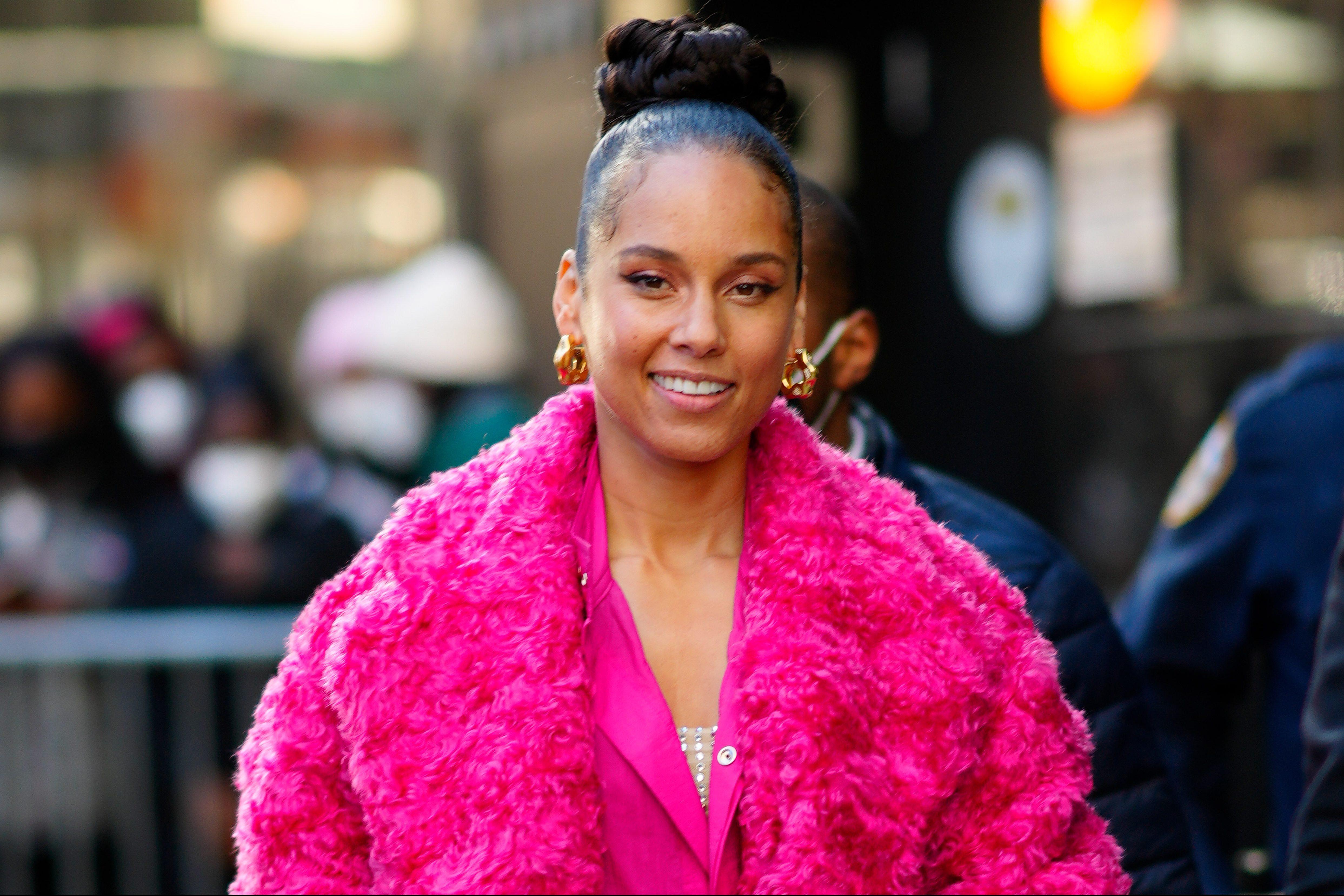 Alicia Keys Steps Out in a Stylish Hot Pink Outfit in New York