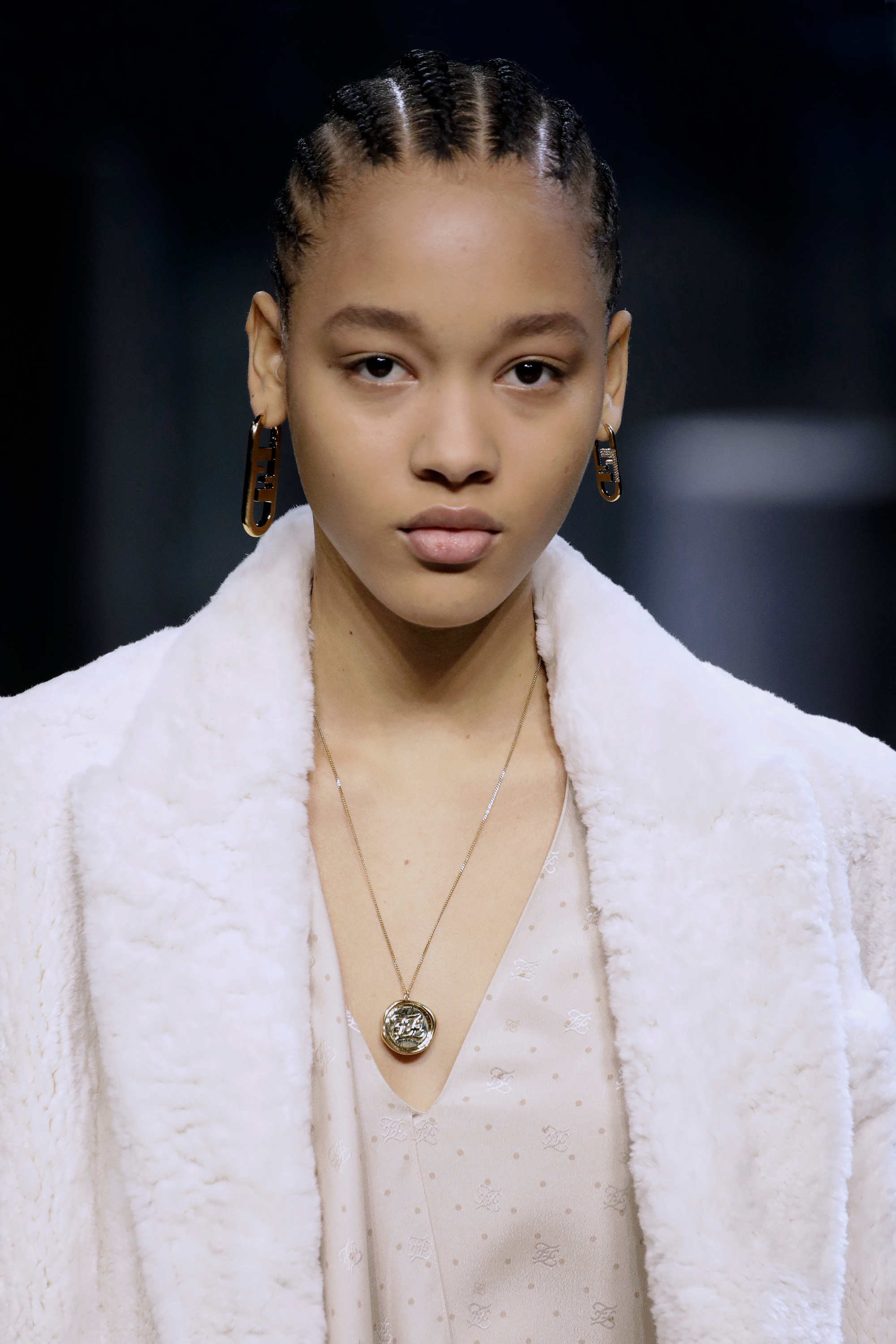 Fendi Fall 2021 Hair Trend: Monogram Hair Pins - Grazia
