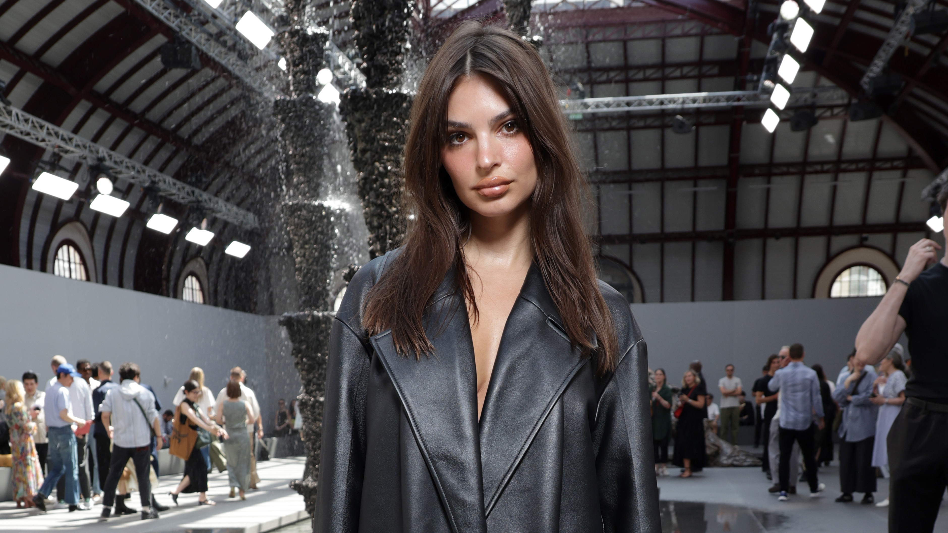 Emily Ratajkowski Completely Naked Under Her Leather Trench